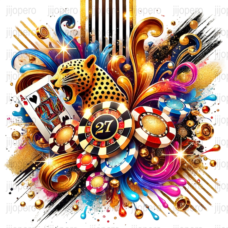 Colorful Digital Artwork PNG, Abstract Casino Theme, Leopard, Roulette ...