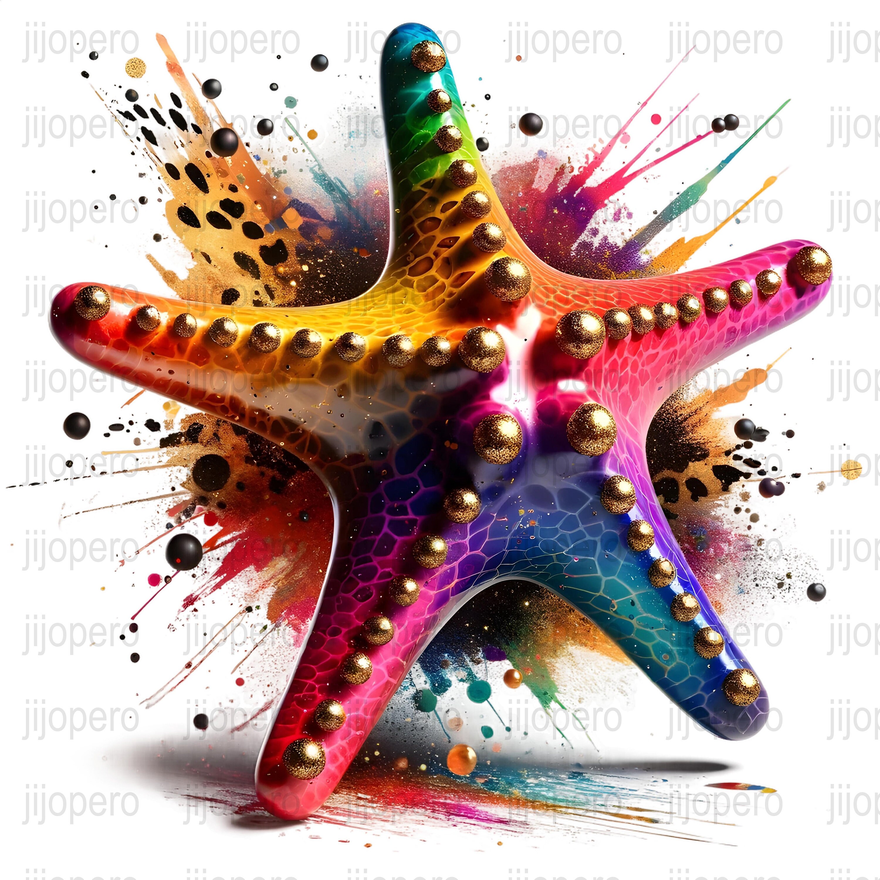 Abstract Starfish Art PNG, Colorful Ocean Life Digital Download, Modern ...
