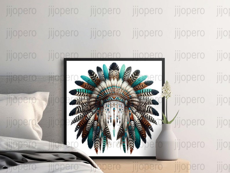 Native American Headdress Digital Art, Printable Boho Wall Decor ...
