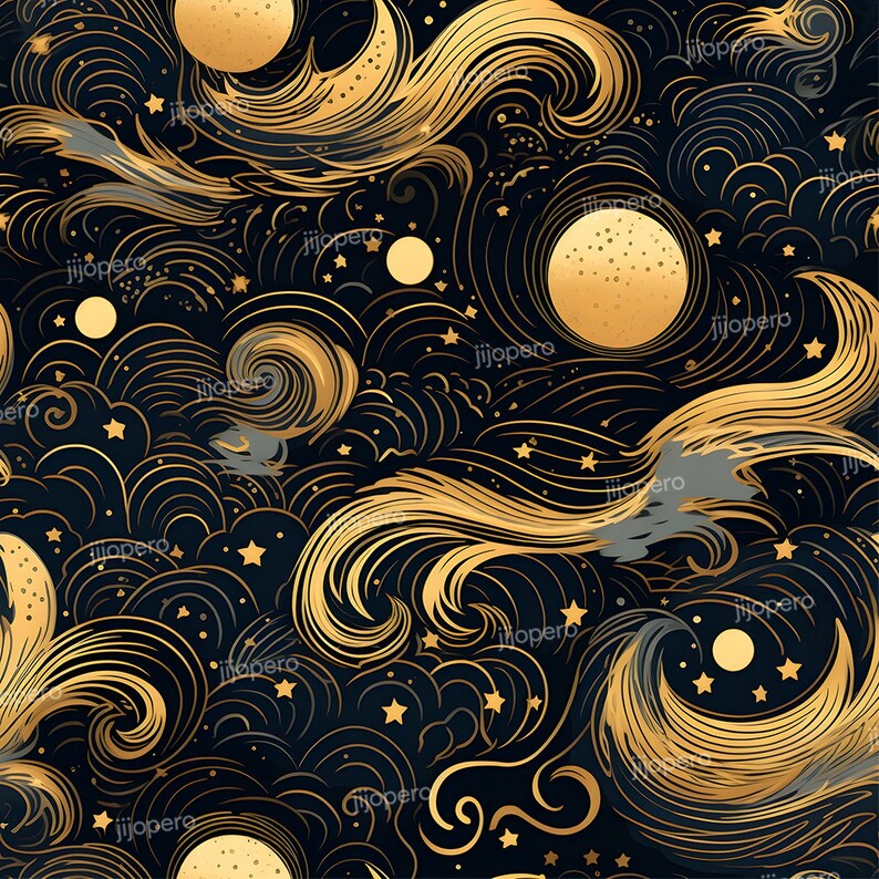 Moon Digital Paper Moon and Stars Seamless Patterns Commercial Use ...