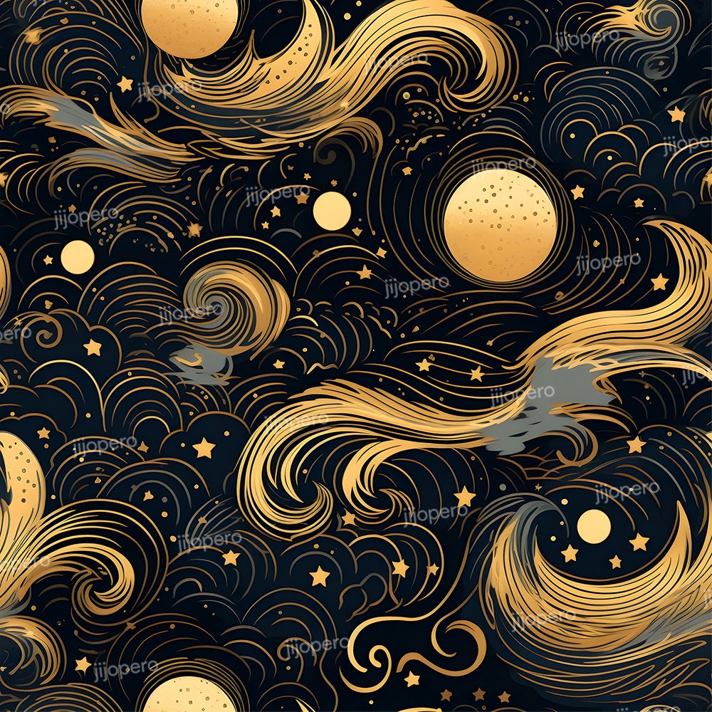 Moon Digital Paper Moon and Stars Seamless Patterns Commercial Use ...