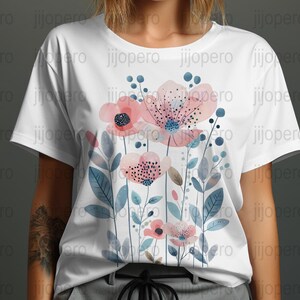 Floral Watercolor Art, Pink and Blue Flowers Digital Print, Beautiful ...