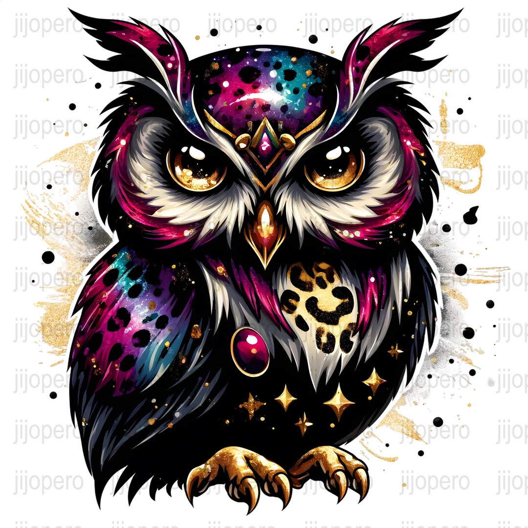 Cosmic Owl Digital Art PNG, Colorful Space Owl Illustration, Printable ...