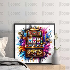 Colorful Casino Slot Machine Digital Art PNG, Vibrant Gambling Game ...