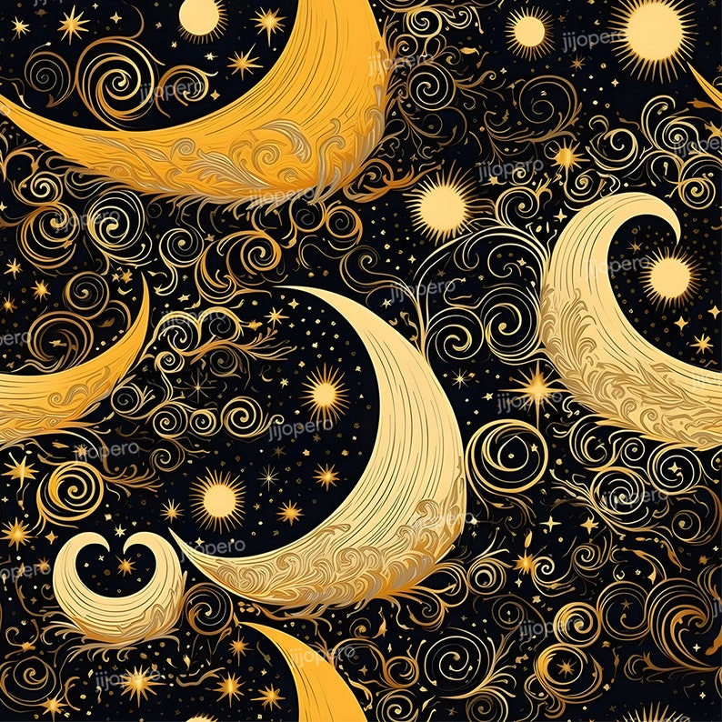Moon Digital Paper Moon and Stars Seamless Patterns Commercial Use ...