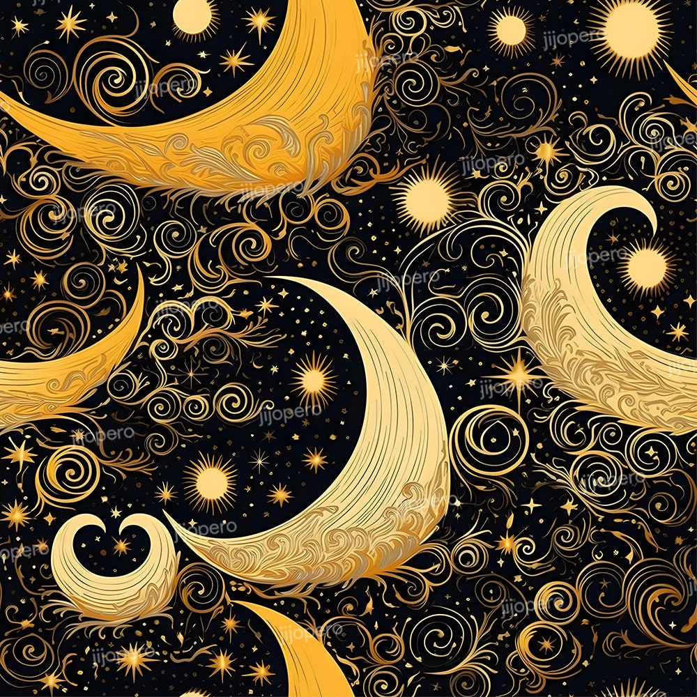 Moon Digital Paper Moon and Stars Seamless Patterns Commercial Use ...