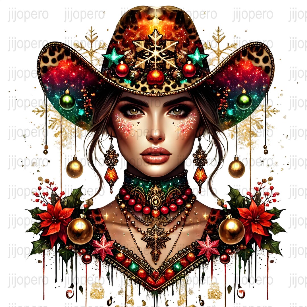 Christmas Cowgirl Digital Art PNG, Festive Western Theme Printable ...