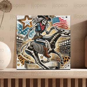 Skeleton Cowboy Riding Bull Digital Art, Western Style PNG, Patriotic ...