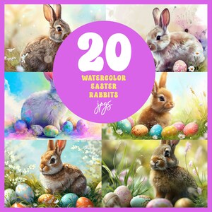 20 Easter Bunny Digital Art, Spring Rabbit With Eggs Illustration, 20 ...
