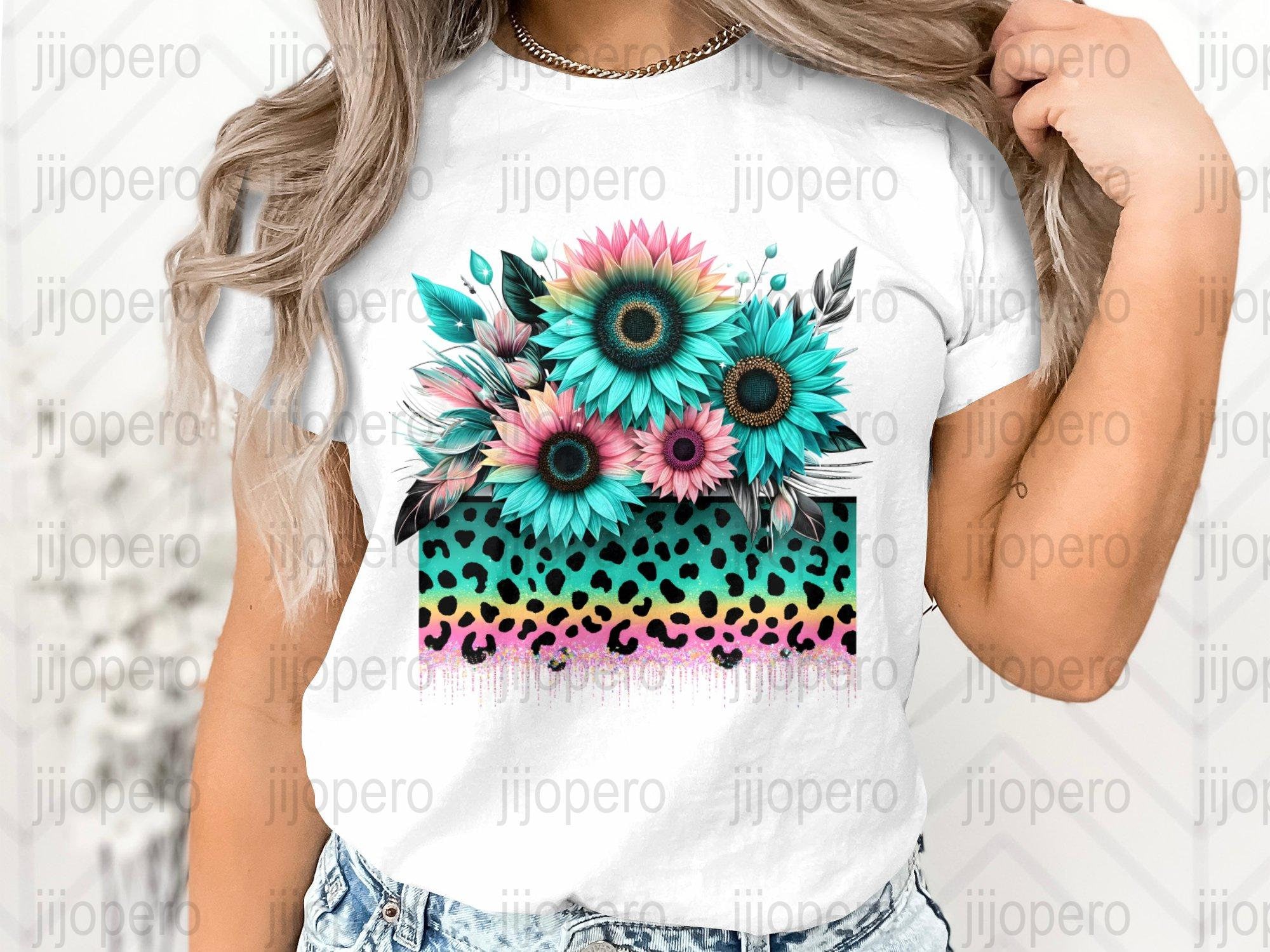 Boho Sunflower Leopard Print Art PNG, Digital Download, Abstract Floral ...