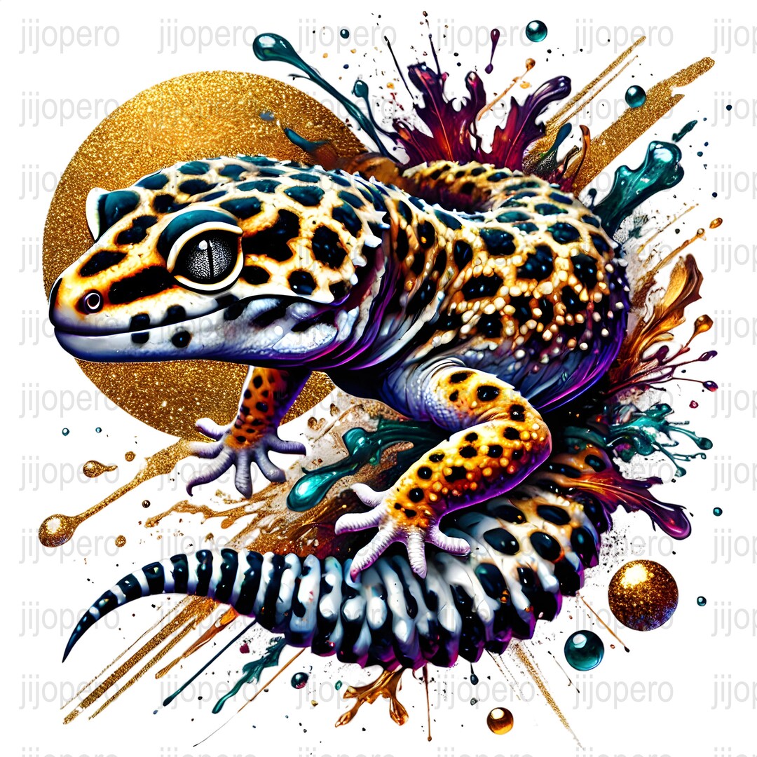 Colorful Reptile Illustration PNG, Leopard Gecko Digital Art, Reptile ...
