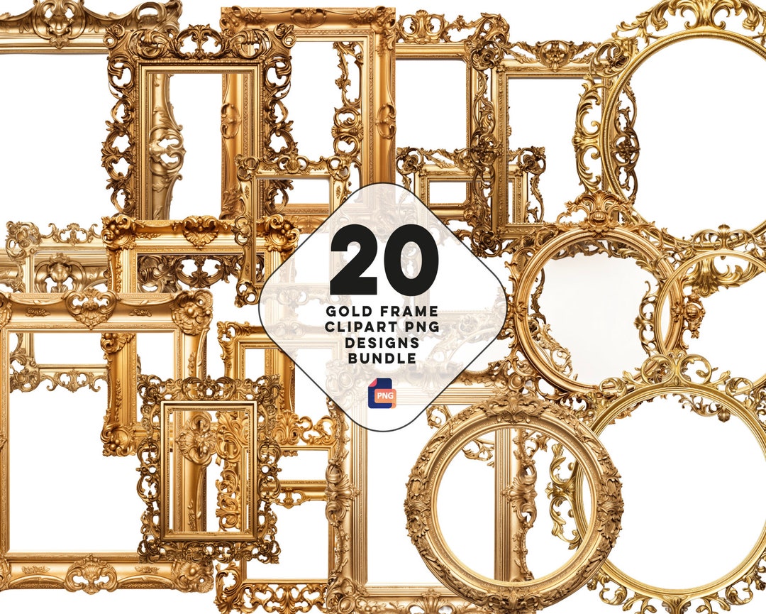 Gold Frame Clipart Instant Download High Quality Clipart 20 Png Wedding Invitations Patina ...