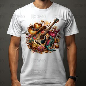 Western Music Guitar Cowboy Hat Digital Art PNG, Colorful Country Theme ...