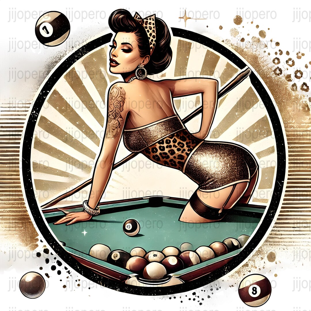 Retro Pin up Pool Billiard PNG Download for Crafts, Vintage Billiard Girl Clipart, Pin up Girl ...