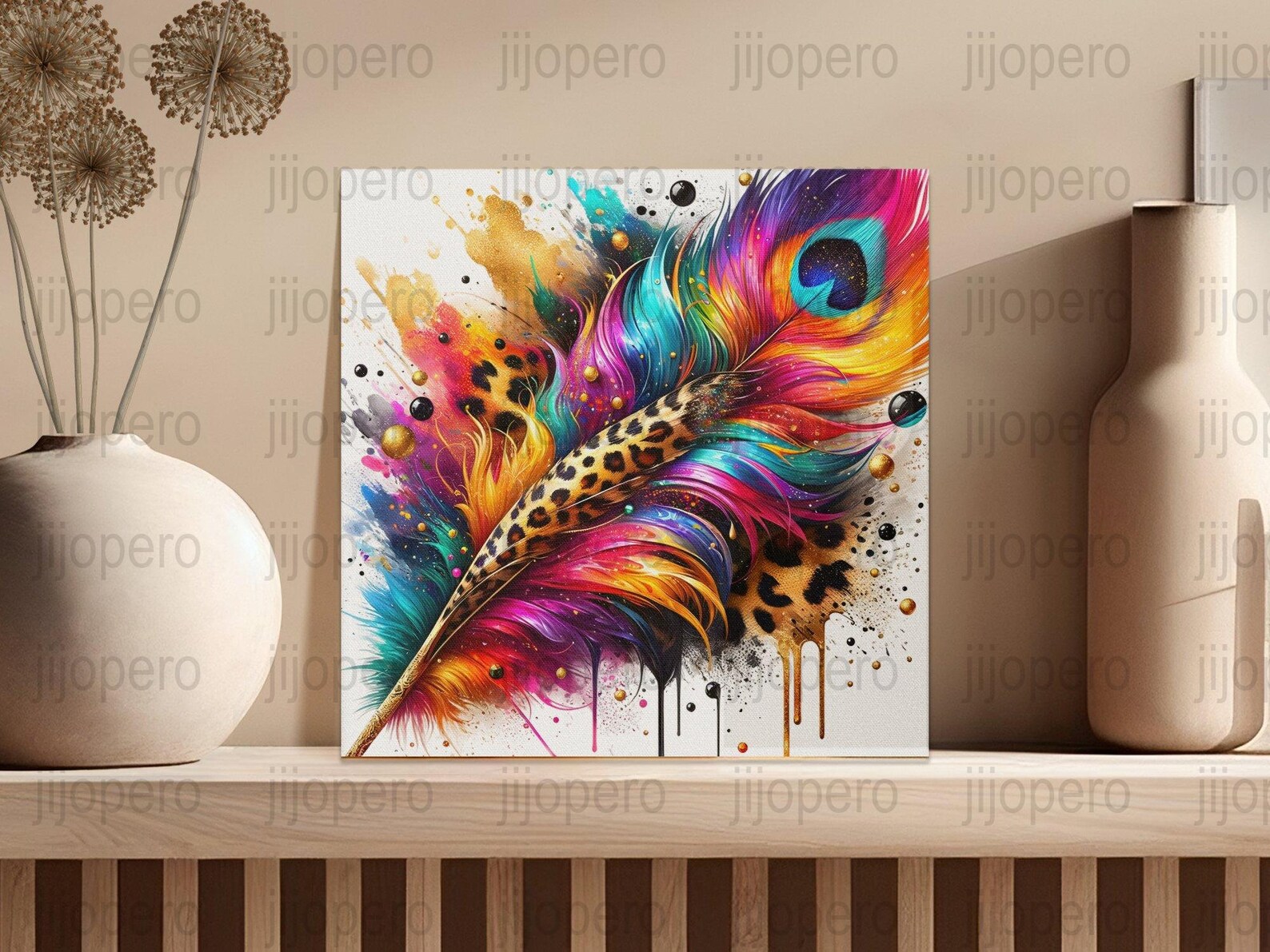Colorful Feather Art PNG, Vibrant Digital Download, Home Decor Wall Art ...