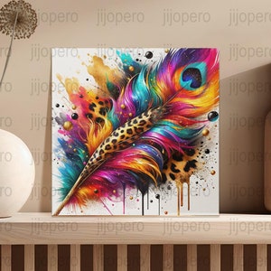 Colorful Feather Art PNG, Vibrant Digital Download, Home Decor Wall Art ...