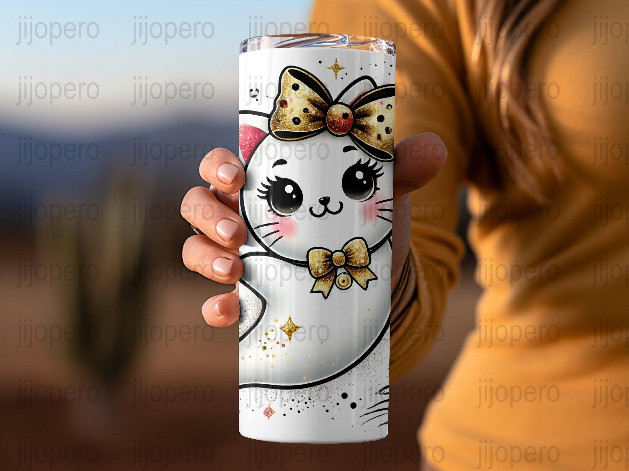 Halloween PNG Cute Ghost Cat With Bow, Golden Stars, Polka Dots Digital ...