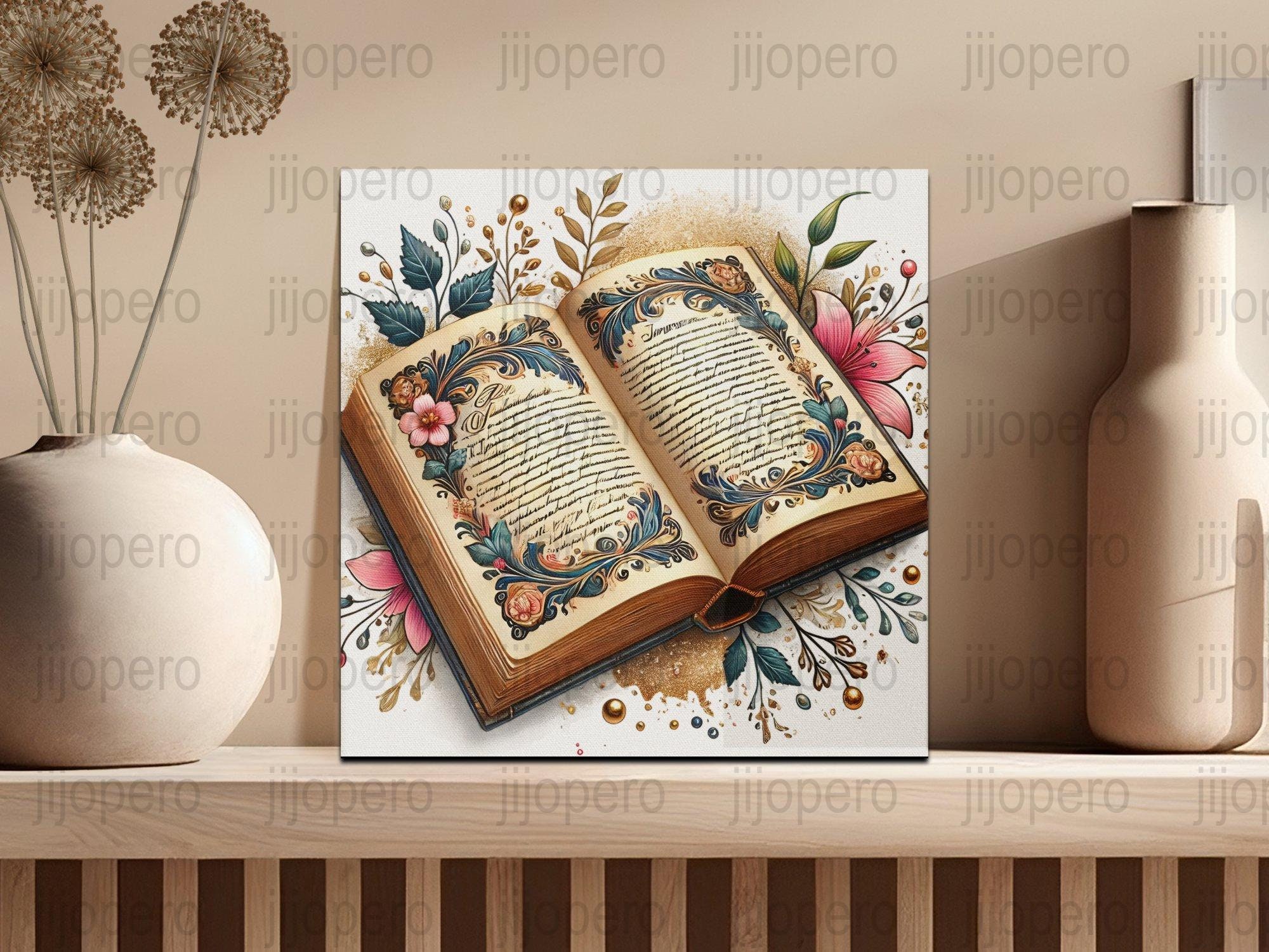 Vintage Floral Open Book Illustration PNG, Digital Download for ...