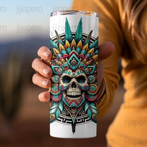 Colorful Aztec Skull Art PNG, Digital Download for Print, Tribal Skull ...