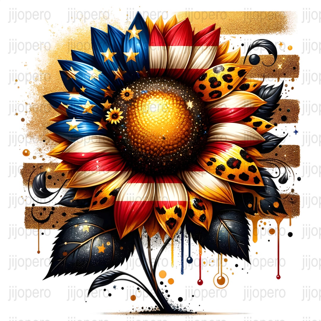4th of July PNG, American Flag Sunflower, Patriotic Sunflower Art, USA ...