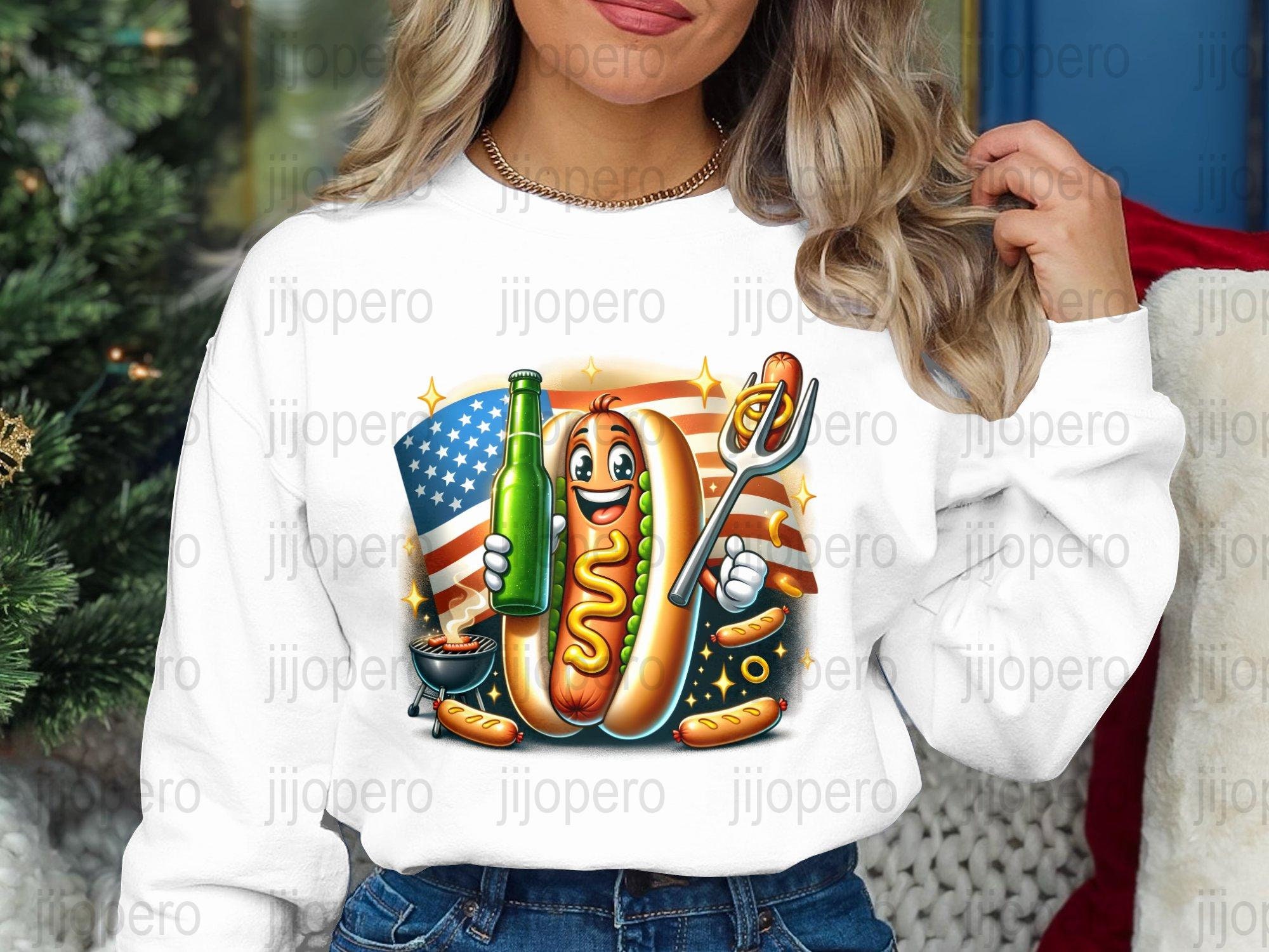 Patriotic BBQ Hot Dog Cartoon Digital PNG, Festive Fourth of July ...