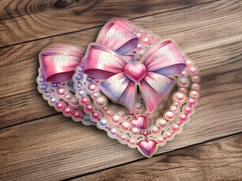 Pink Ribbon Bow PNG Digital Download, Pearl Necklace Clipart, Romantic ...