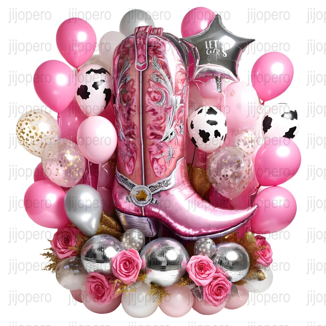 Pink Cowboy Boot Balloon Bunch PNG, Digital Download for Birthday Party ...