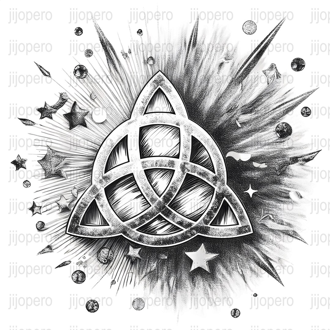Celtic Triquetra Knot Digital Art, Mystical Symbols With Stars and ...
