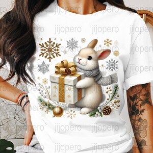 Christmas Bunny Holding Gift Clipart, Winter Holiday Animal ...