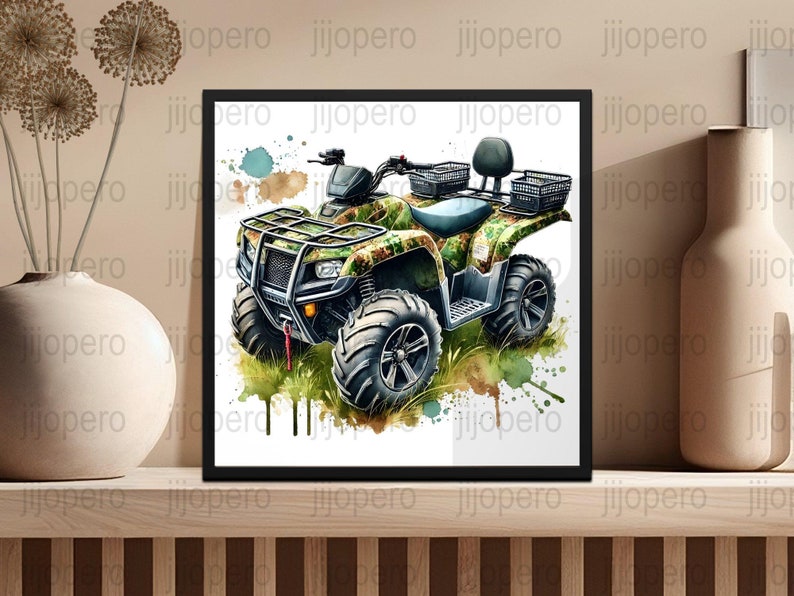 Camouflage Quad Bike Digital Art Print, High-quality ATV Watercolor PNG ...