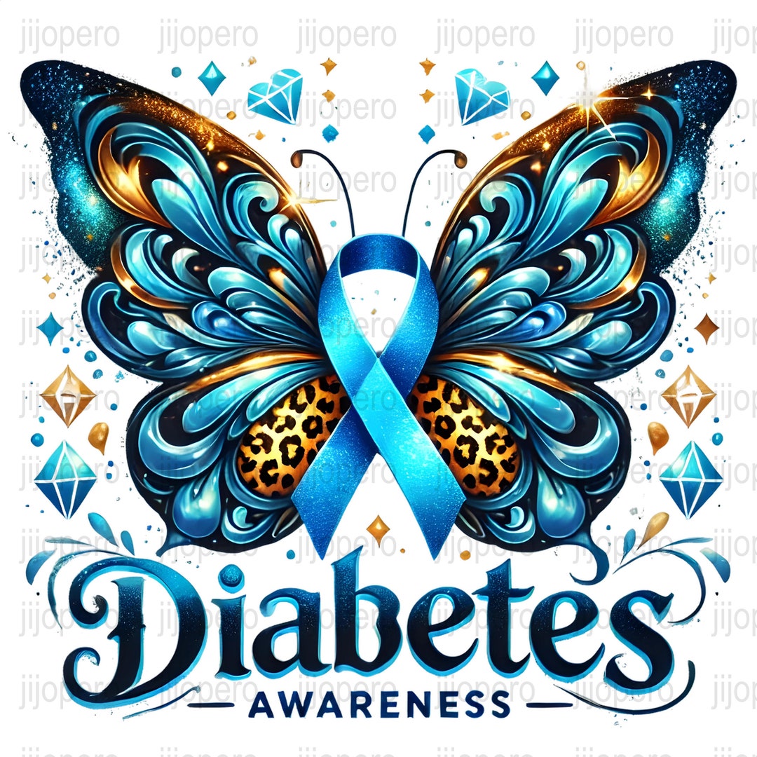 Diabetes Awareness PNG Digital Download, Blue Butterfly Diabetes Ribbon ...