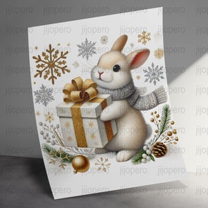 Christmas Bunny Holding Gift Clipart, Winter Holiday Animal ...
