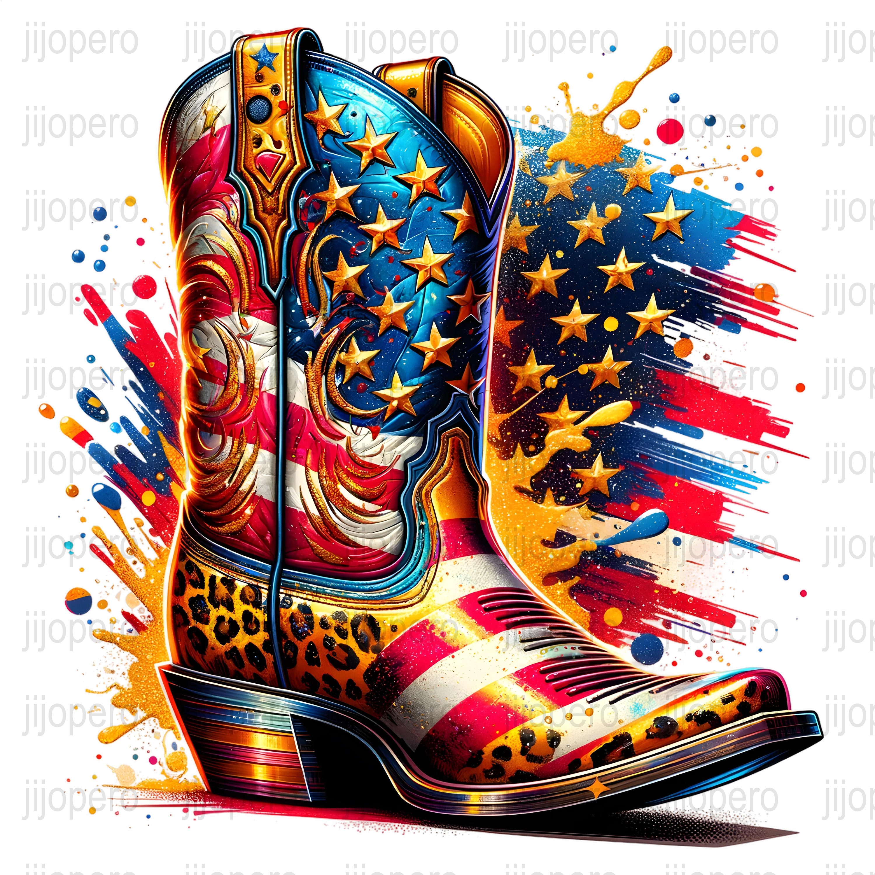 Patriotic Cowboy Boot Clipart, 4th of July PNG, American Flag Western ...
