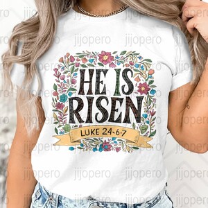 Easter PNG Digital Download, He is Risen, Luke 24.6-7, Spring Floral ...