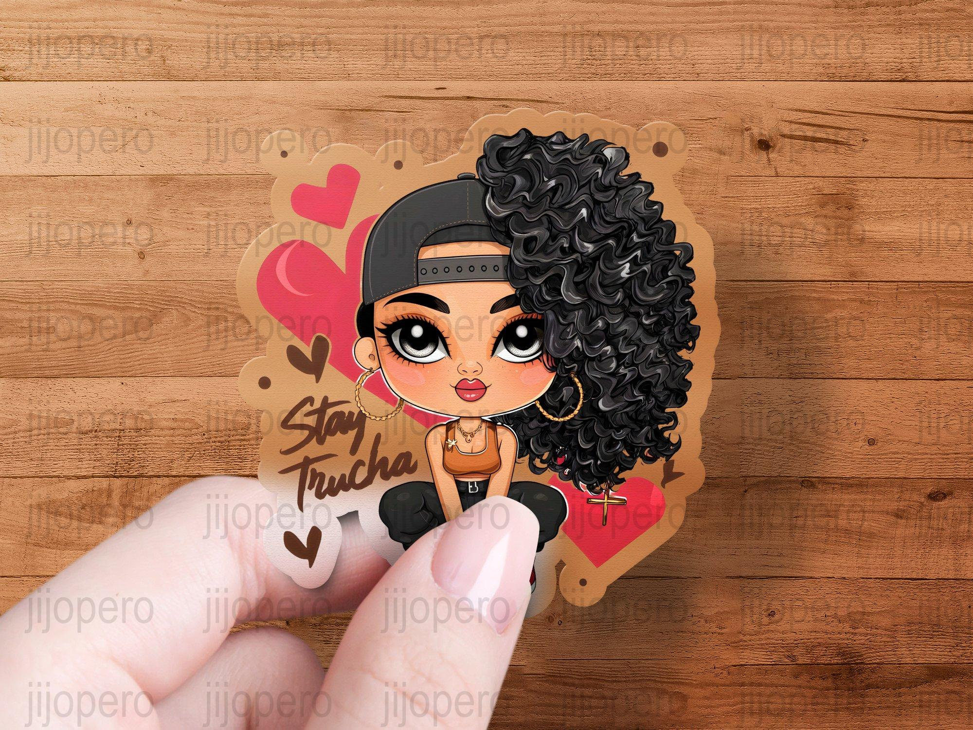 Stay Trucha Digital Art PNG, Afro Girl Cartoon Character, Urban Style ...