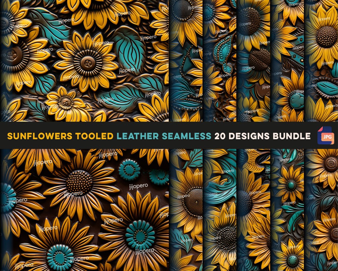 Sunflower Floral Seamless Embossed Tooled Leather Jpg Digital Downloads ...