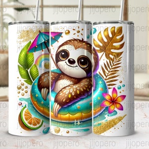 Summer PNG Sloth on Tropical Donut Float, Cute Digital Clipart, Beach Party Graphics, Printable ...