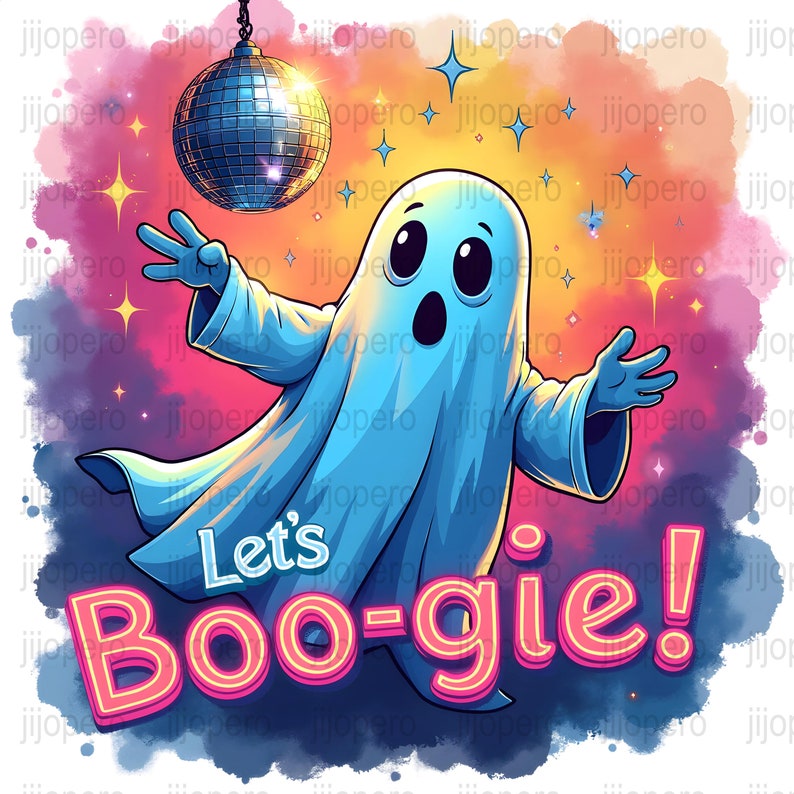 Halloween Boo PNG, Let's Boo-gie Ghost Digital Art, Disco Ghost Wall ...