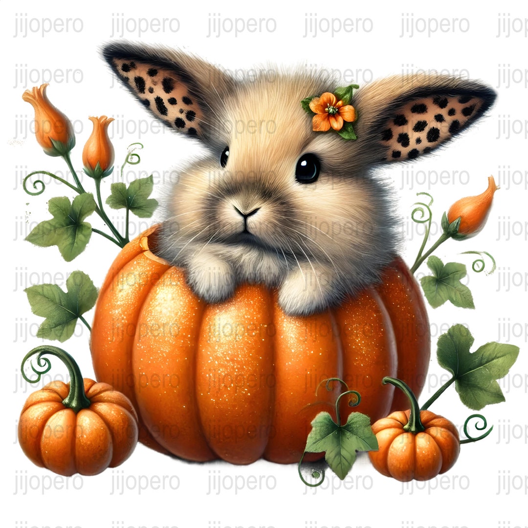 Halloween PNG Cute Bunny in Pumpkin Digital Download, Fall Animal Art ...