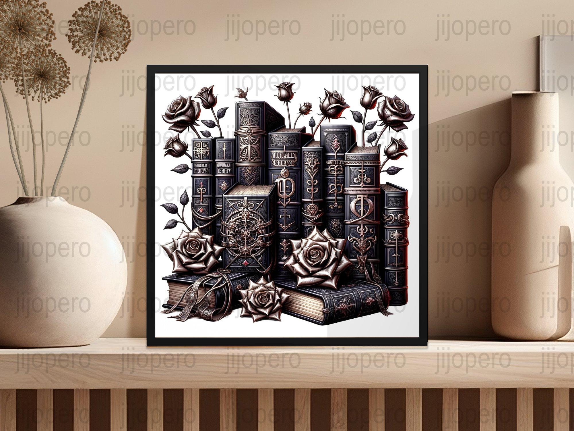 Gothic Roses and Books Digital Print, Dark Academia Png Wall Art ...