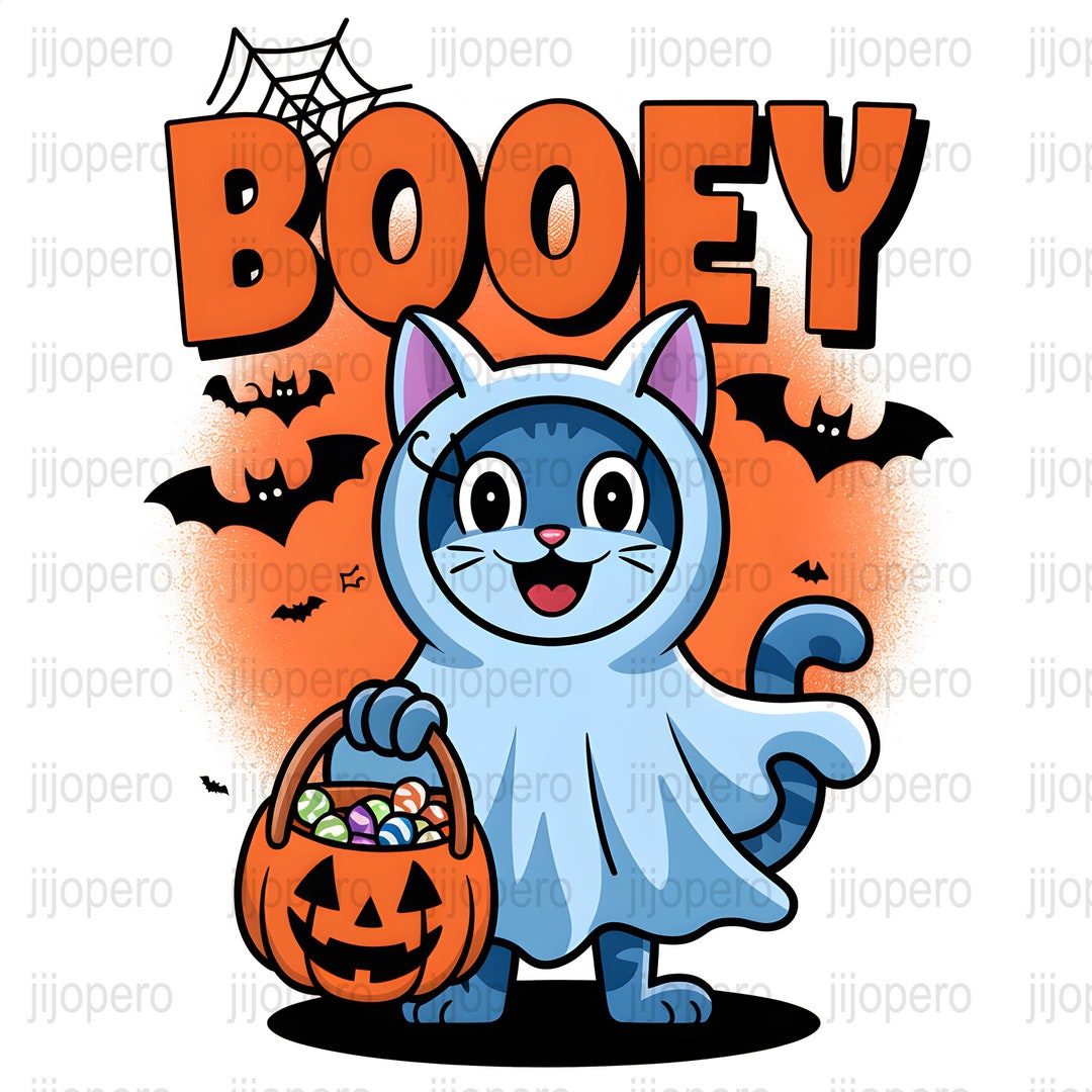 Booey Cat Halloween PNG, Cute Ghost Cat Clipart, Cat in Ghost Costume ...