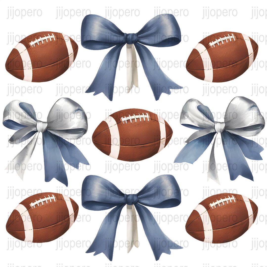 Football Bow Clipart, Sports Ribbon PNG, Digital Download, Blue Bow ...