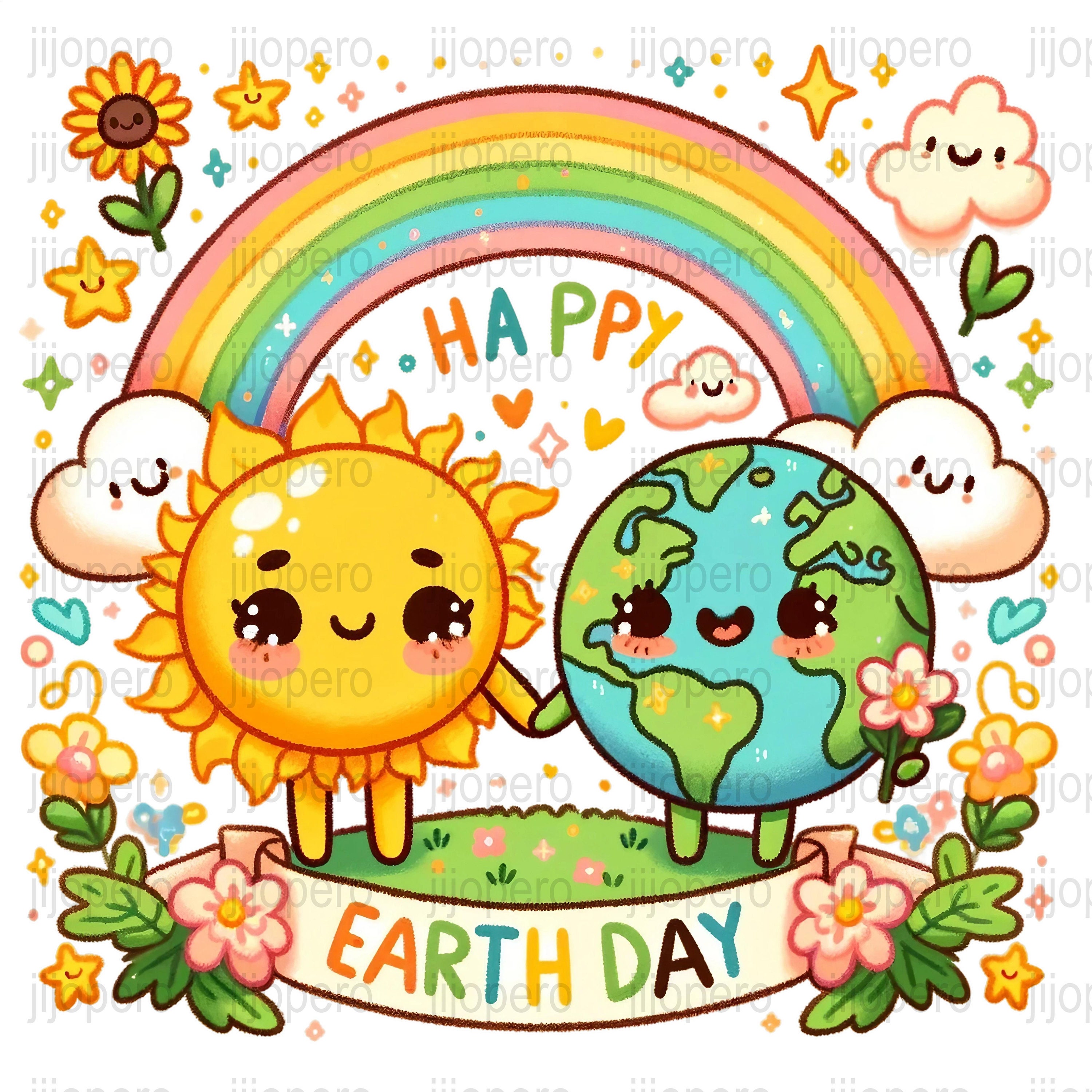 Happy Earth Day Digital PNG, Cute Sun and Earth Art, Printable Kawaii ... Happy Earth Day Digital PNG, Cute Sun and Earth Art, Printable Kawaii ...