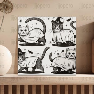 Halloween Cat Clipart, Witch Hat Feline, Spooky Cats Digital PNG, Cute ...