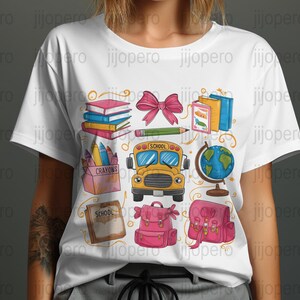 Back to School Clipart, Cute School Bus Illustration, School Supplies ...