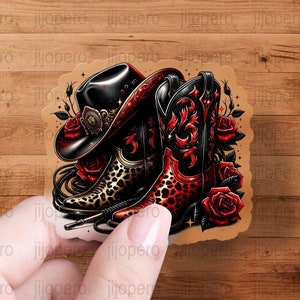 Cowboy Boots and Hat PNG, Western Digital Art, Red Roses Illustration ...