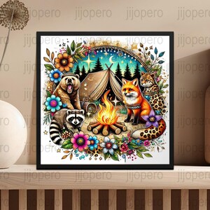 Woodland Animals PNG, Camping Scene Digital Art, Campfire Night ...
