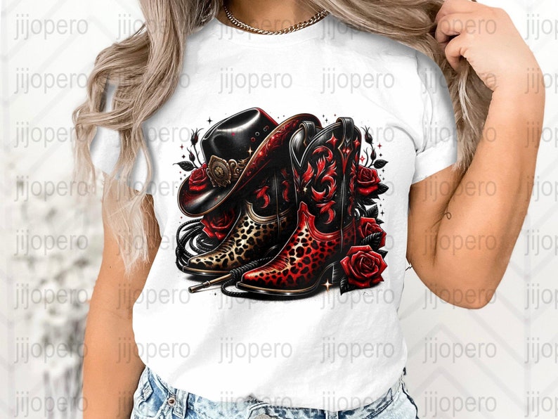Cowboy Boots and Hat PNG, Western Digital Art, Red Roses Illustration ...
