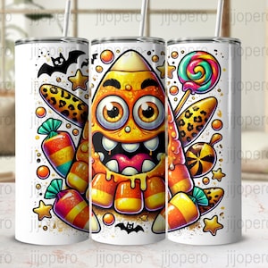 Halloween Candy Corn Monster Digital Art PNG, Colorful Spooky Printable ...