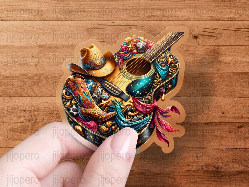 Colorful Western Music Art PNG, Guitar Cowboy Hat Boots, Digital Print ...